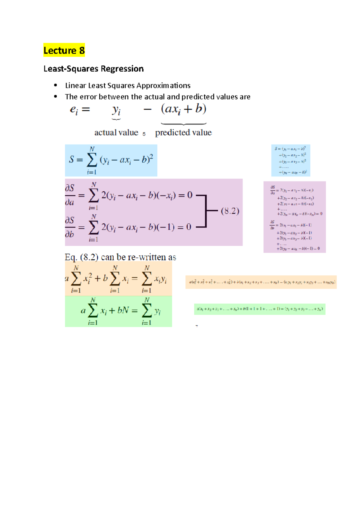 Lecture 8 - Lecture 8 Least-Squares Regression Linear Least Squares ...