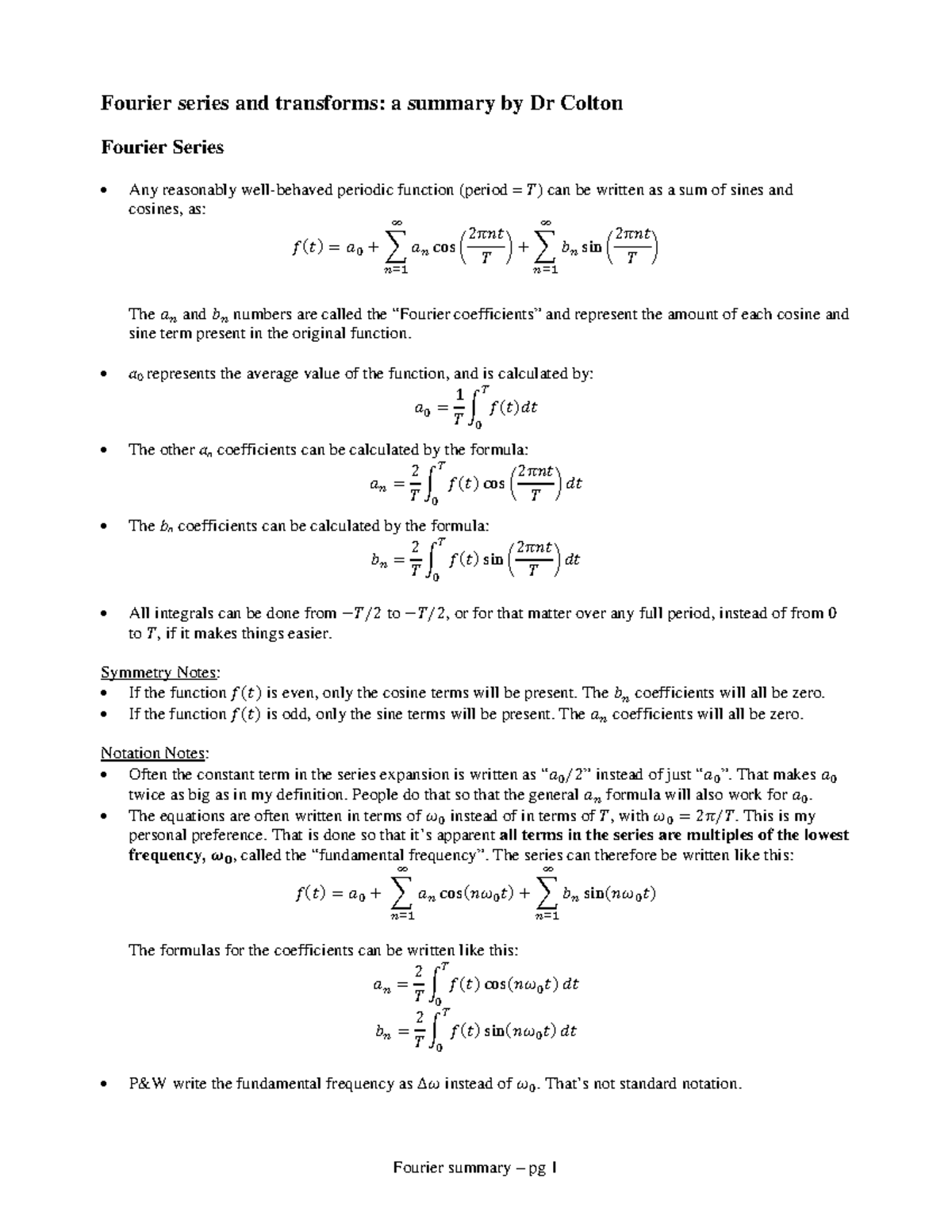 Fourier series and transforms - a 0 represents the average value of the ...