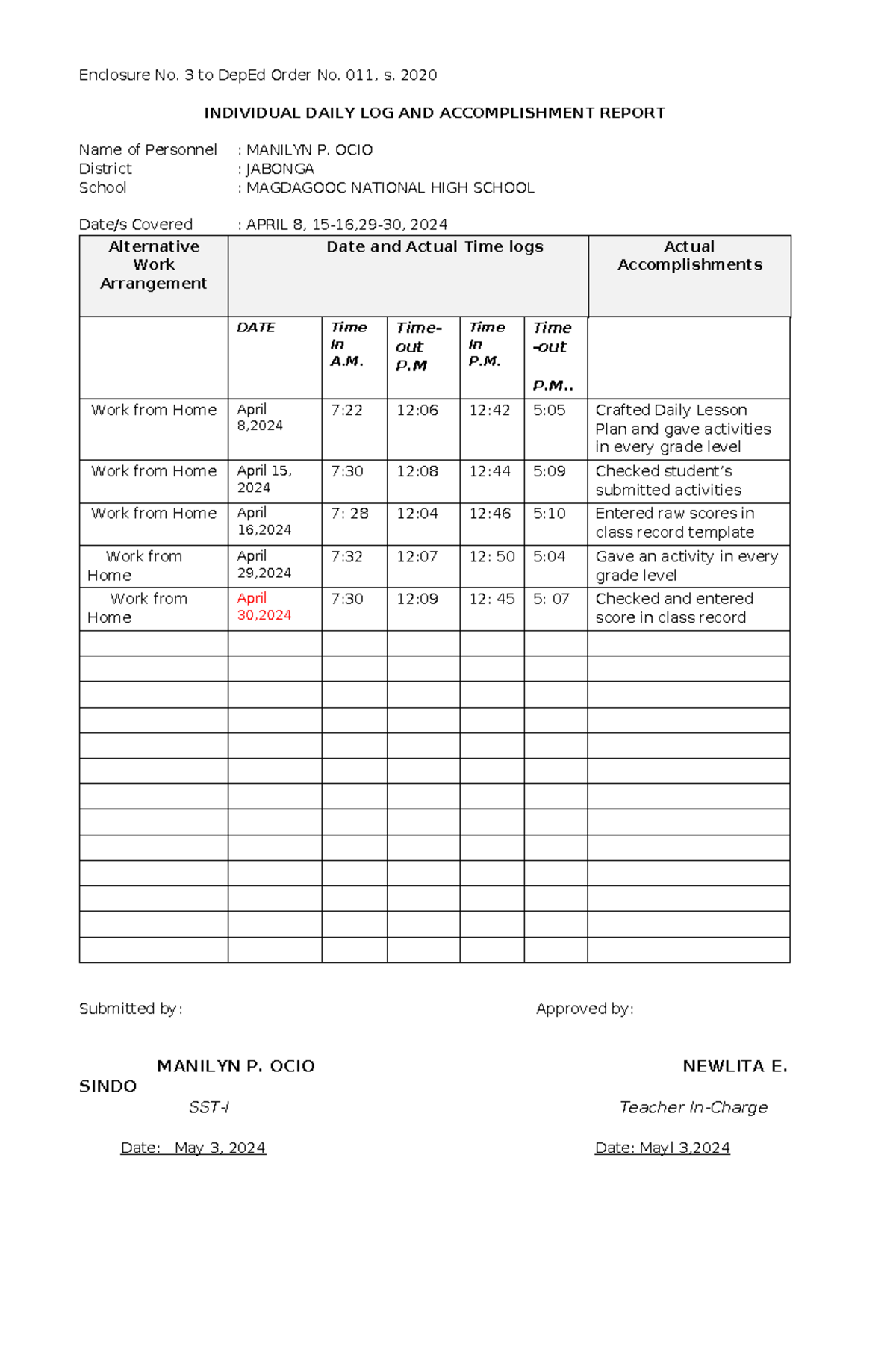Idlar-ocio-april - Guide - Enclosure No. 3 to DepEd Order No. 011, s ...