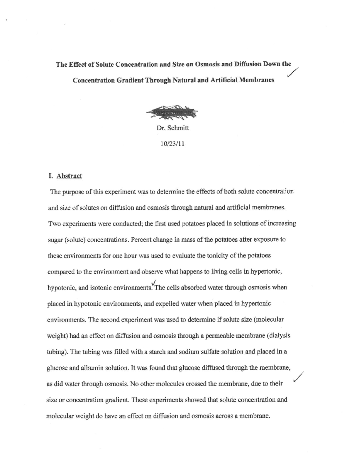 Osmosis-Diffusion Lab Report Example - BIOL 1500 - Studocu