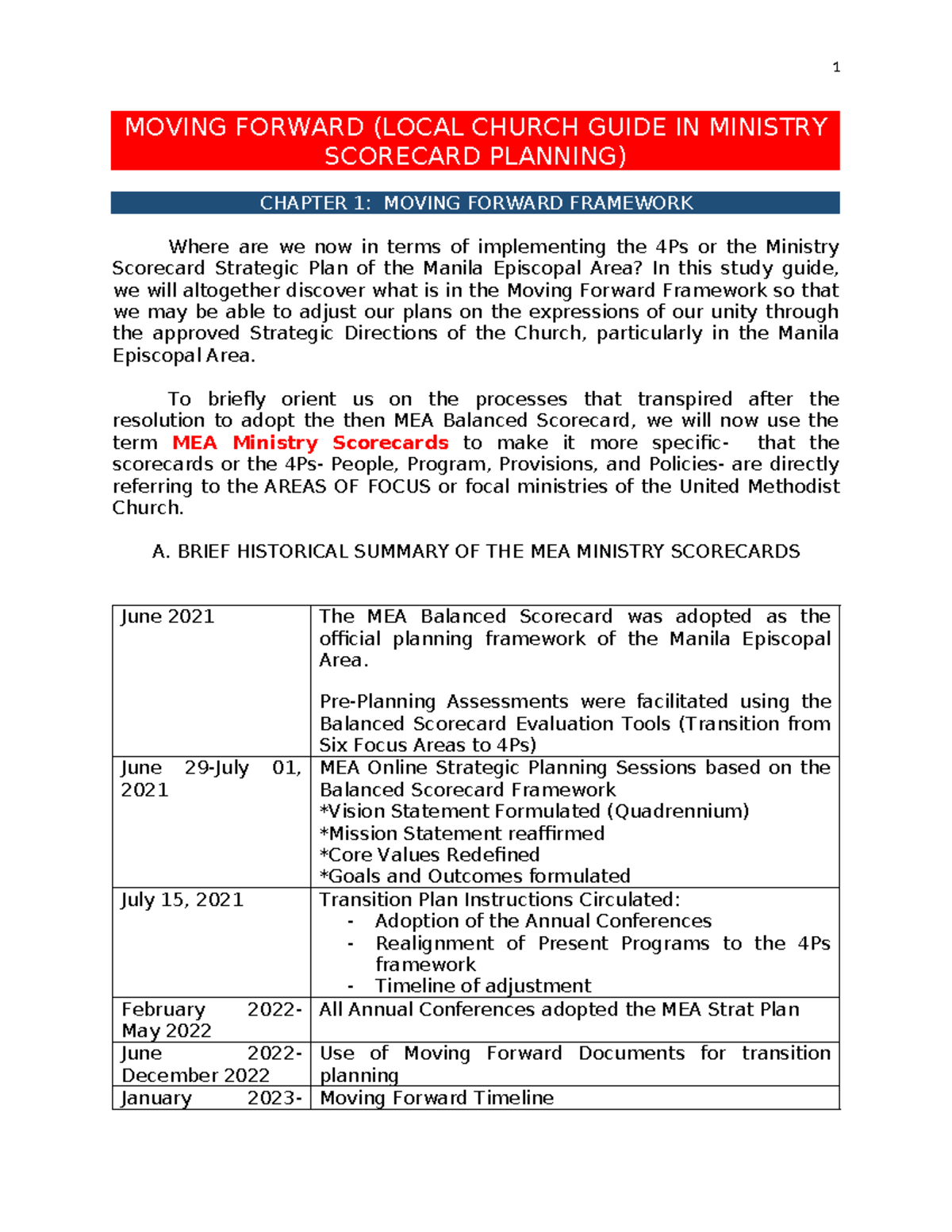 Moving Forward Frame for Local Church - MOVING FORWARD (LOCAL CHURCH ...