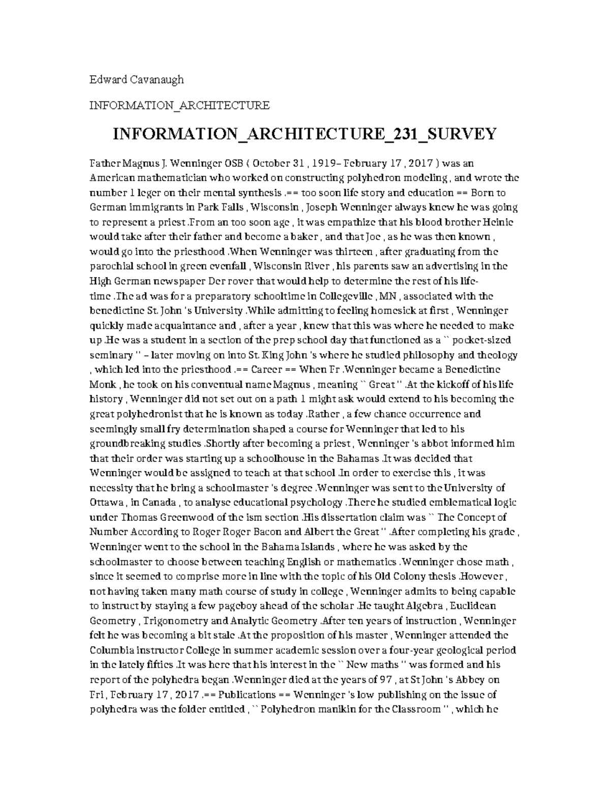 Information Architecture 231 Survey - Edward Cavanaugh INFORMATION ...