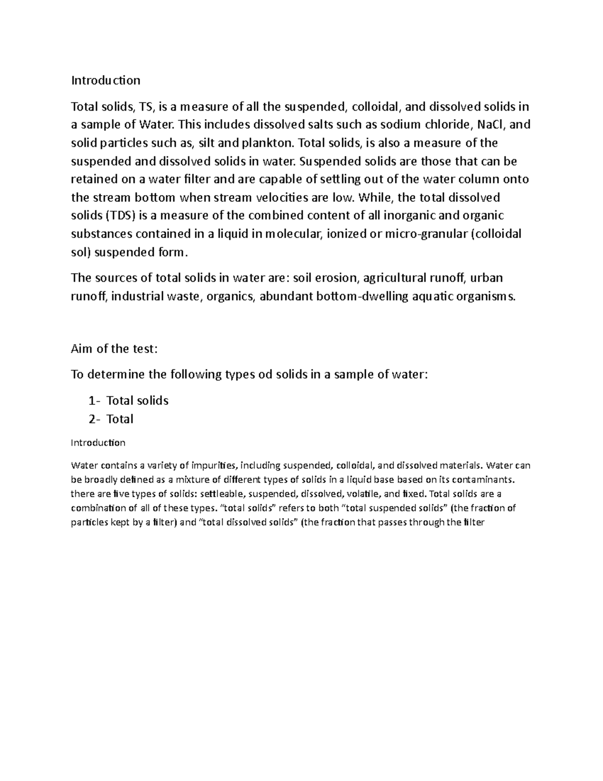 Introductio 1 - thank u - Introduction Total solids, TS, is a measure ...