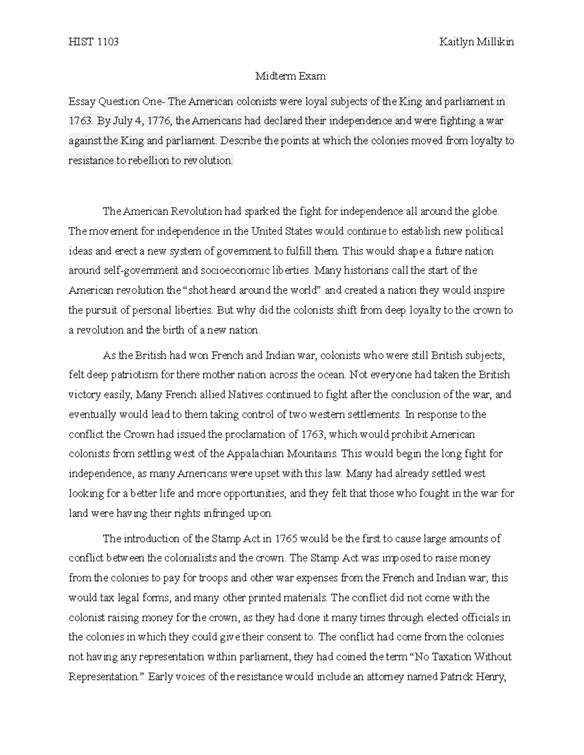 Midterm Exam - review - Midterm Exam Essay Question One- The American ...