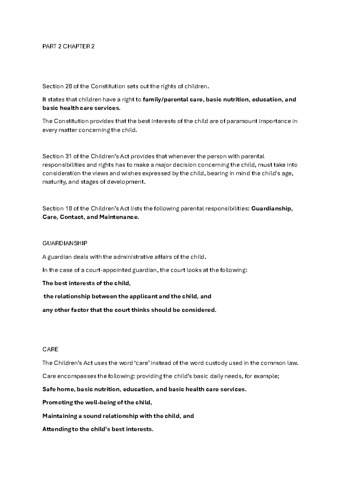 PRR - Summary Law of Persons 101 - PART 2 CHAPTER 2 Section 28 of the ...