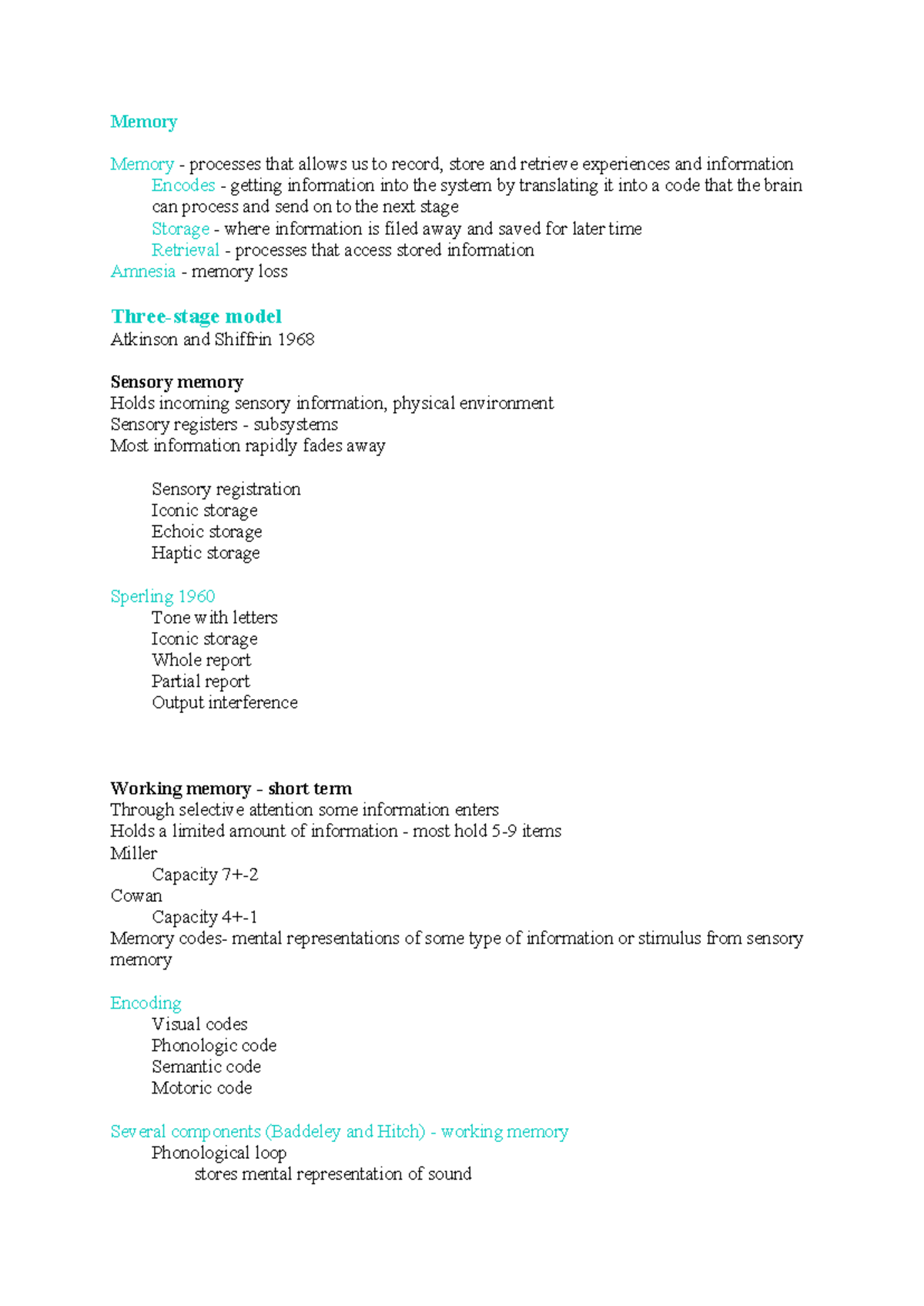 Kap. 8 - Memory - Memory Memory - processes that allows us to record, store and retrieve ...