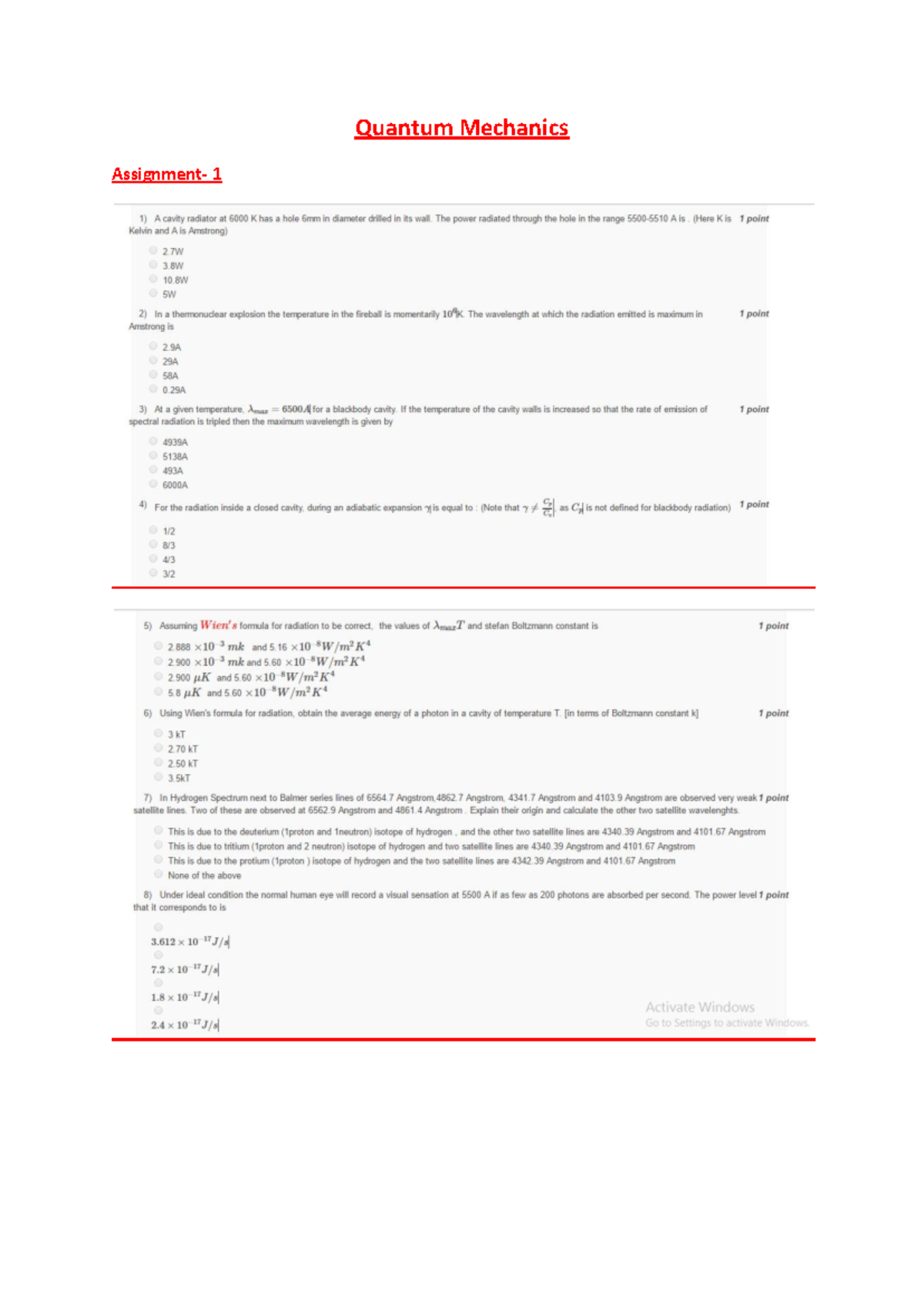 Introduction to Quantum Mechanics assignments - Quantum Mechanics Assignment- 1 Assignment ...
