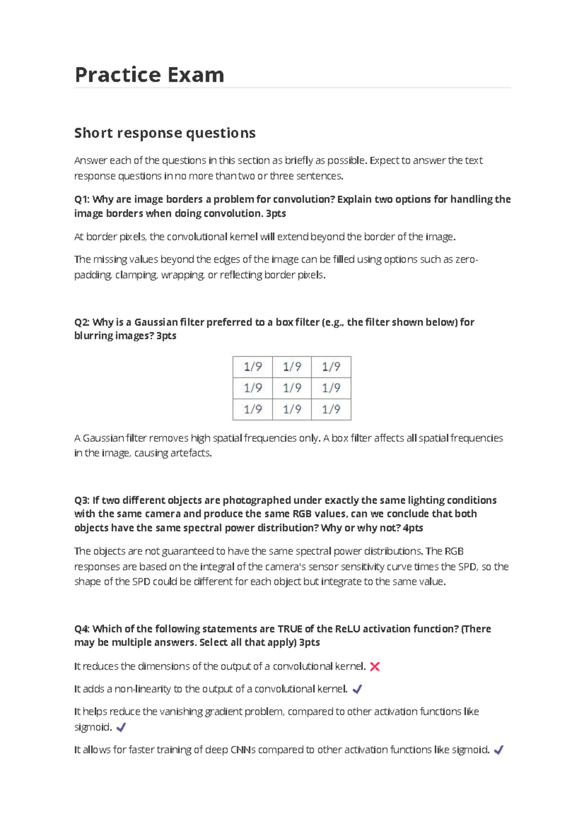 Prac - very very useful - Practice Exam Short response questions Answer ...