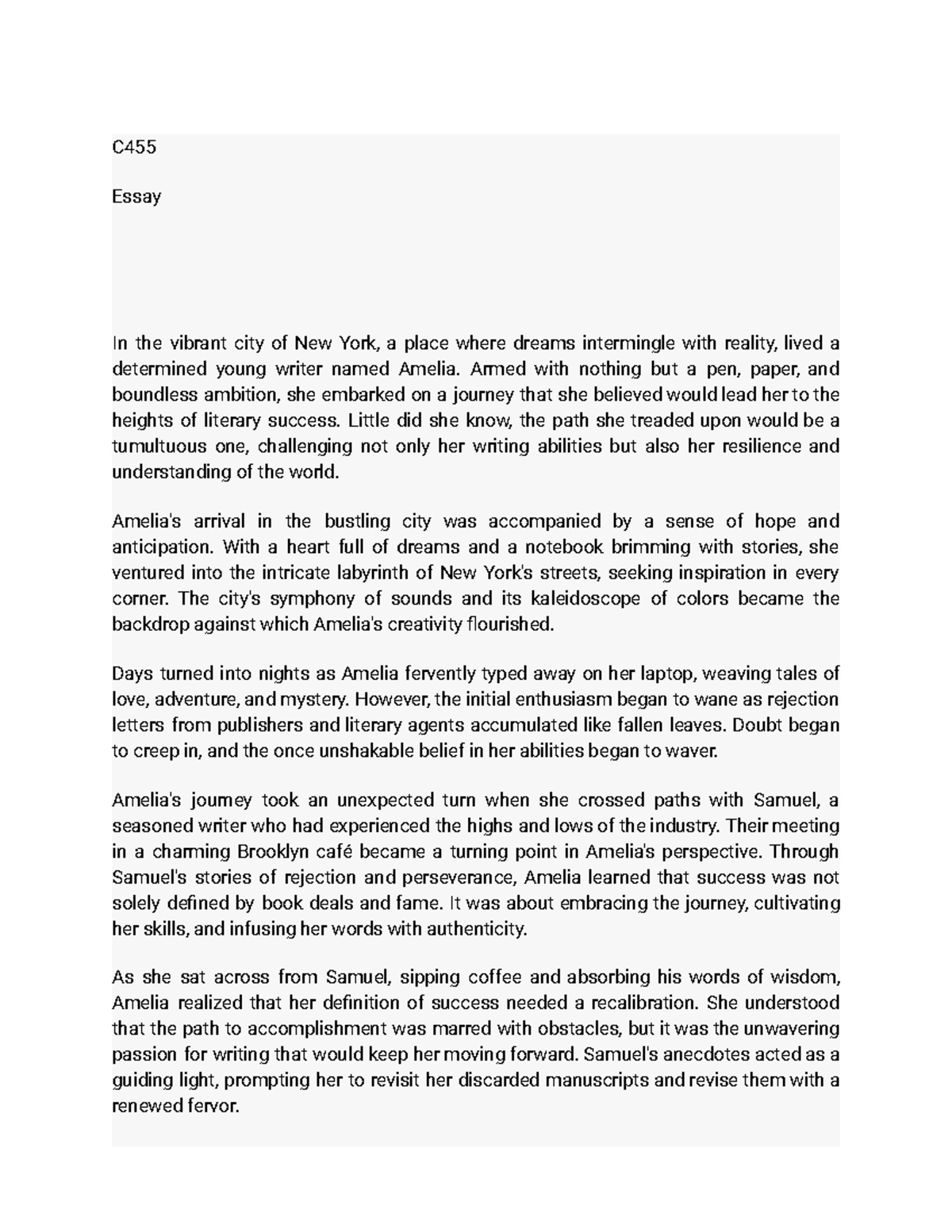 C455 English comp - Essay - C Essay In the vibrant city of New York, a ...