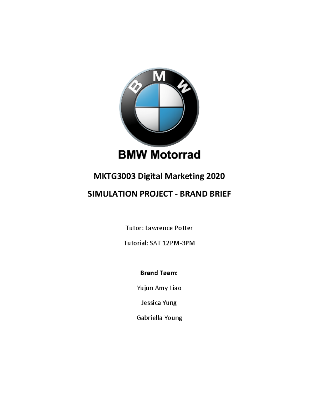 Sample BMW Brand Brief - MKTG3003 Digital Marketing 2020 SIMULATION ...