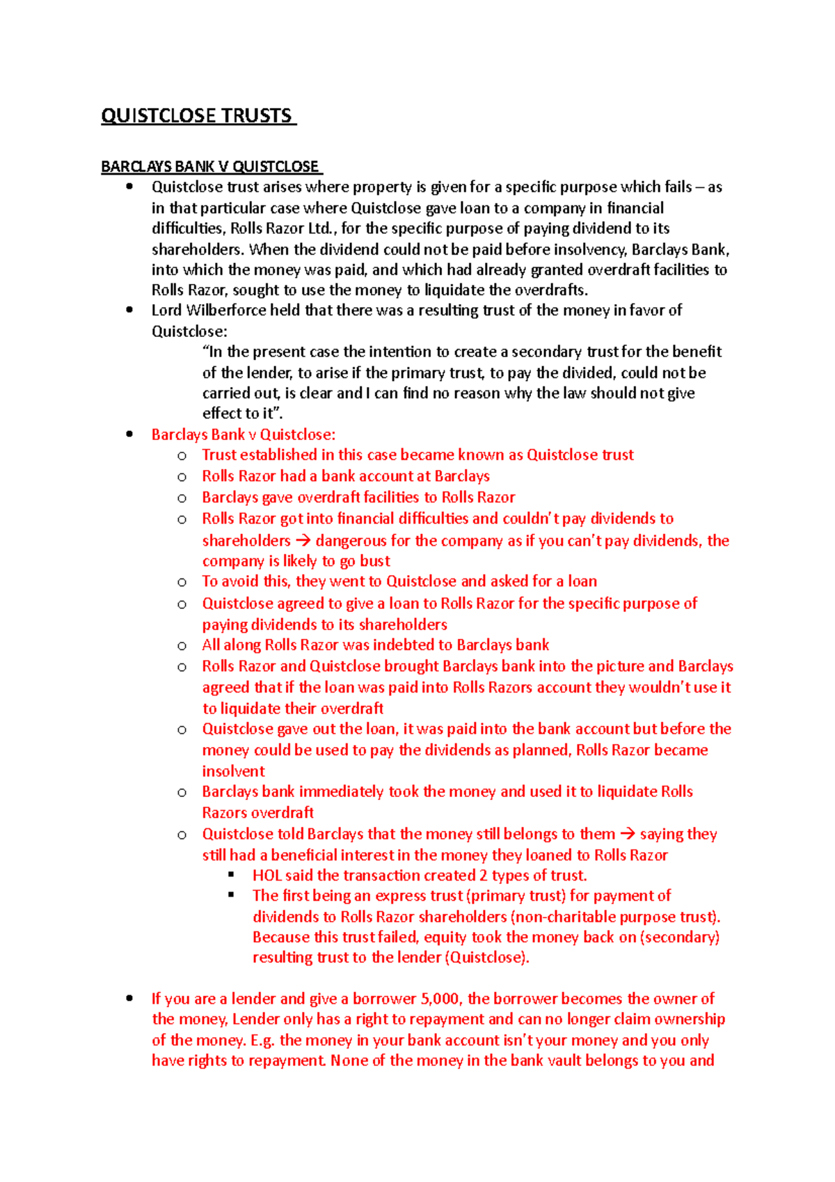 Quistclose Trusts: Definition Examples and Elements - Studocu