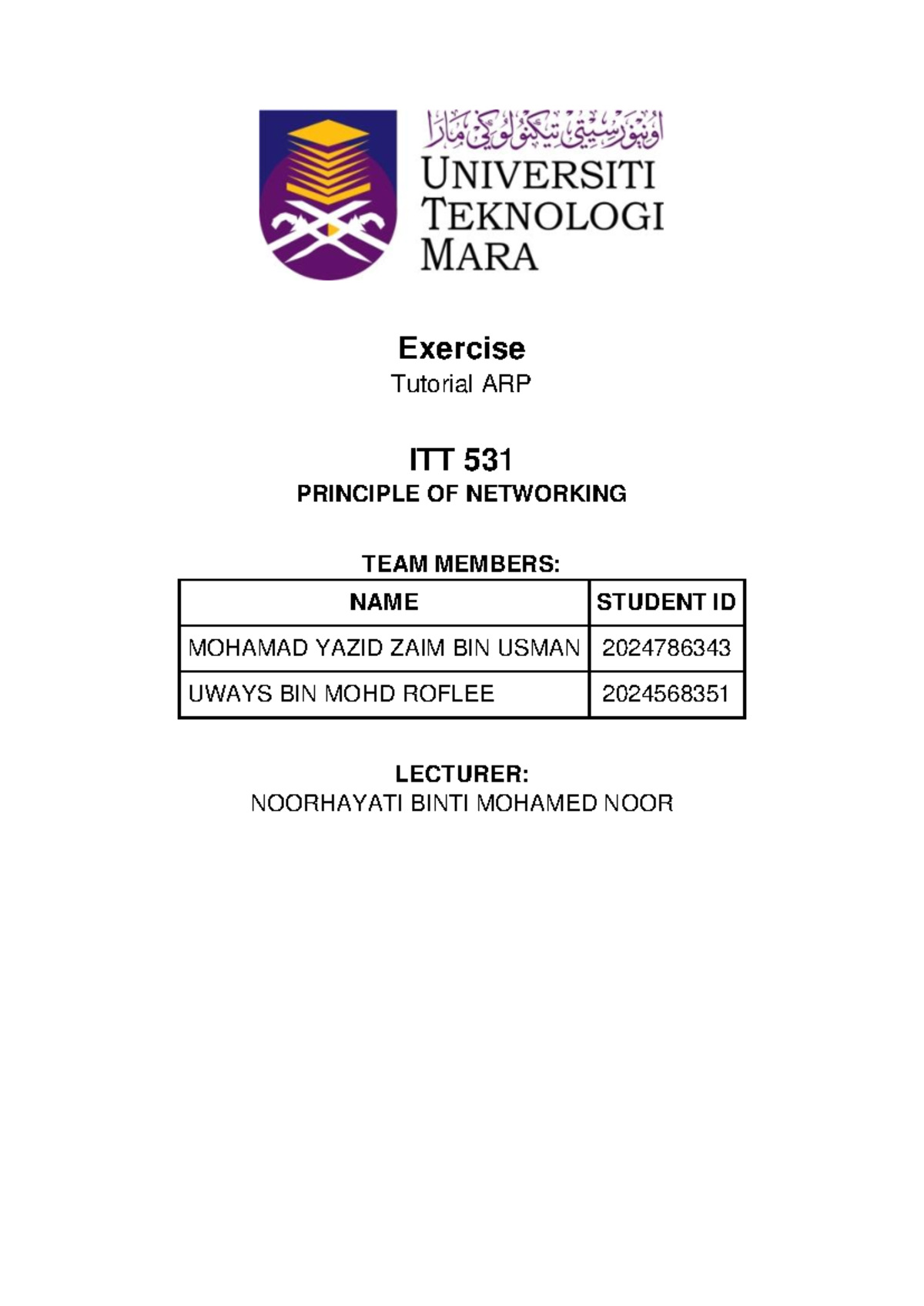 Tutorial ARP CDCS2513A ( Yazid ZAIM, Uways) - Exercise Tutorial ARP ITT ...