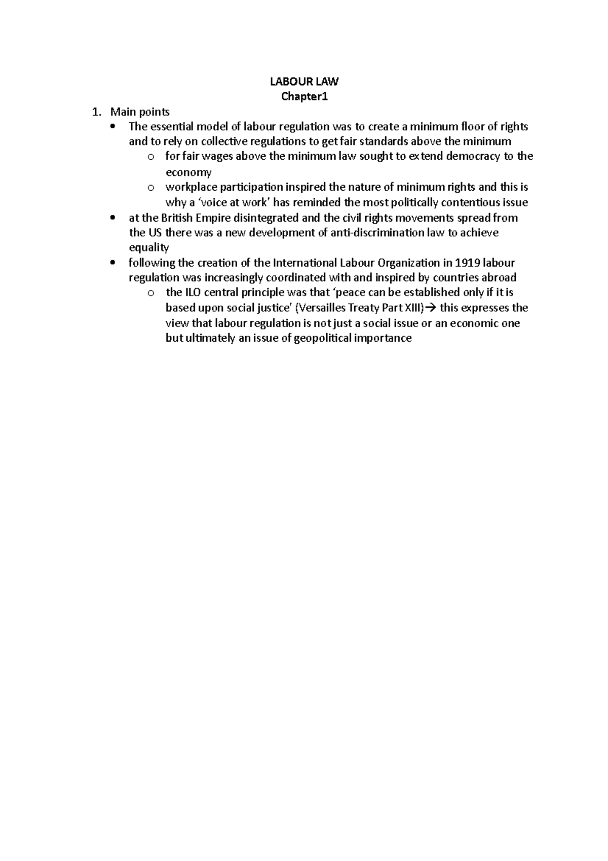Labour LAW notes introduction - LABOUR LAW Chapter Main points The ...