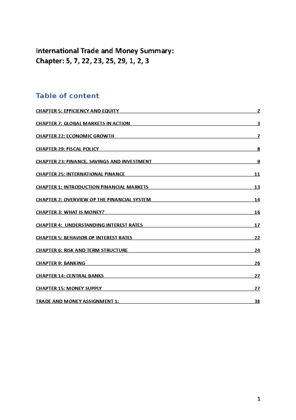 Trade and money complete summary - International Trade and Money ...