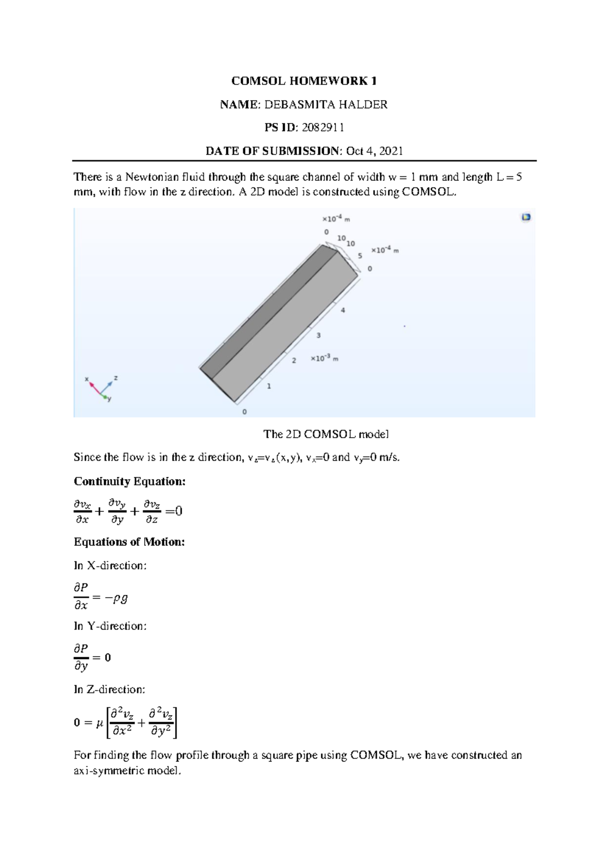 Comsol Homework 1 (Debasmita Halder) - COMSOL HOMEWORK 1 NAME ...