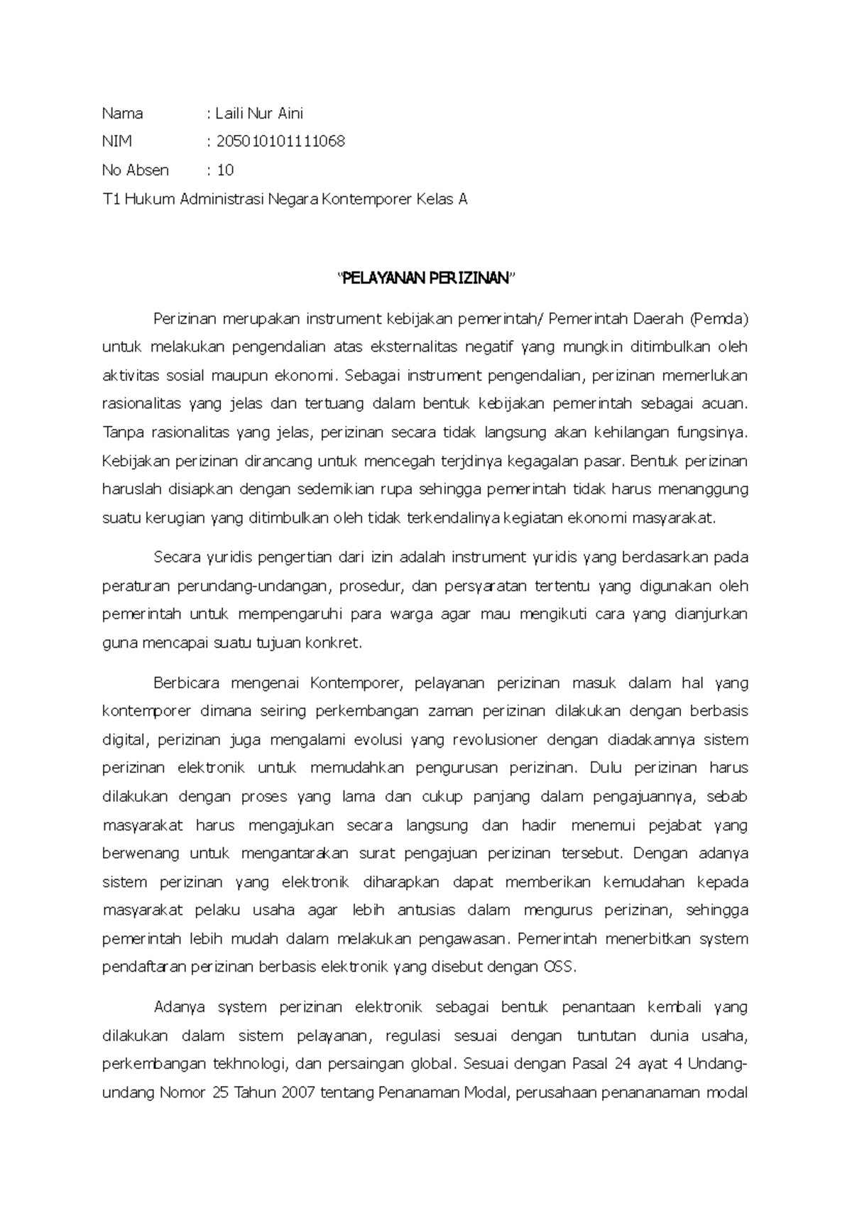 Print T1 - Law Essay - Nama : Laili Nur Aini NIM : 205010101111068 No ...