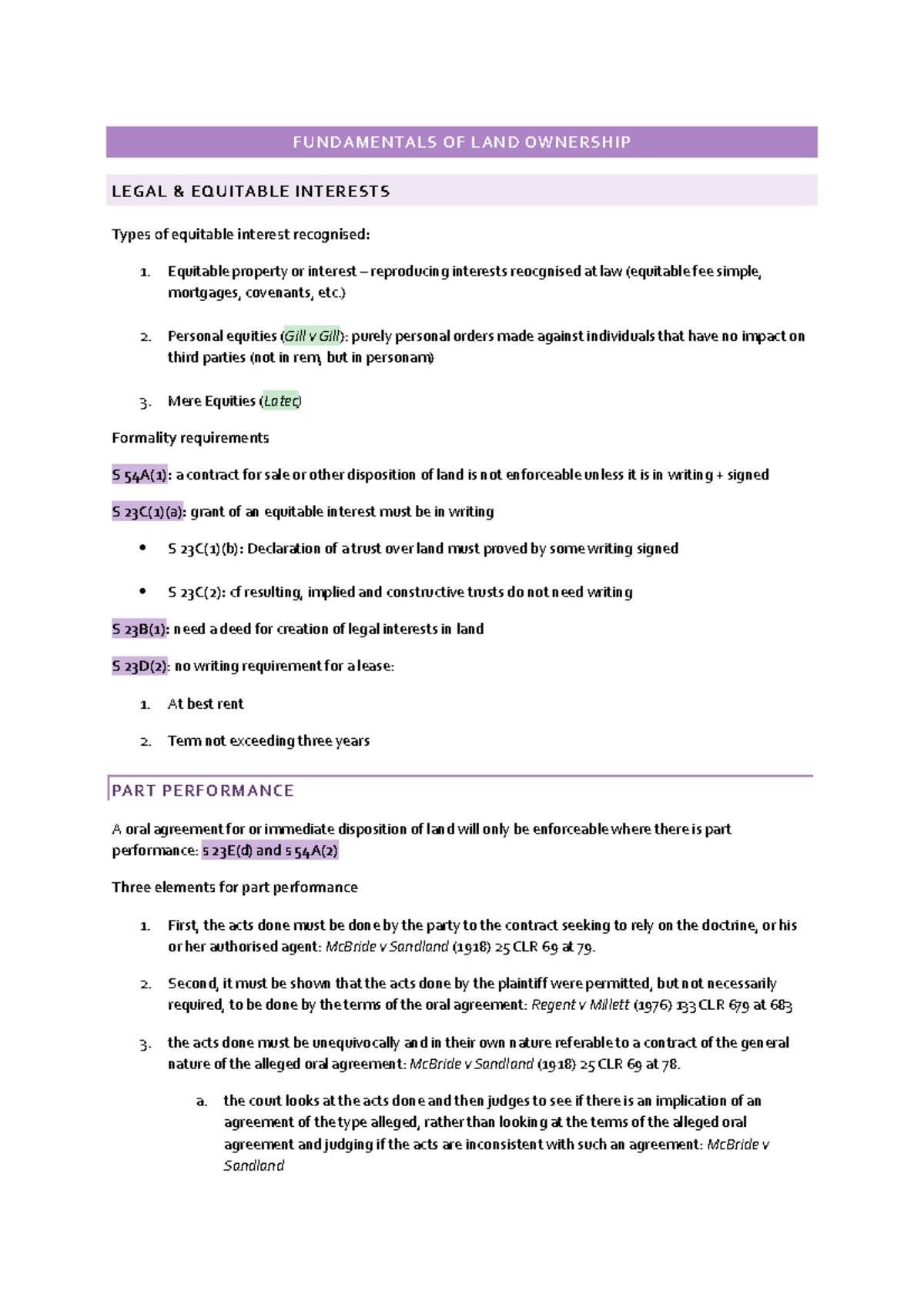 Topic 1 Fundamentals Notes - FUNDAMENTALS OF LAND OWNERSHIP LEGAL ...