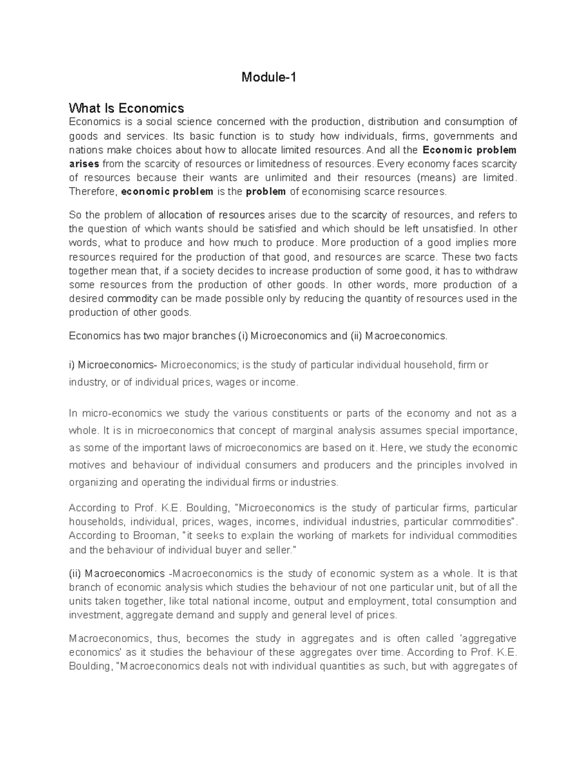 ME Module- 1 - yes - Module- What Is Economics Economics is a social ...