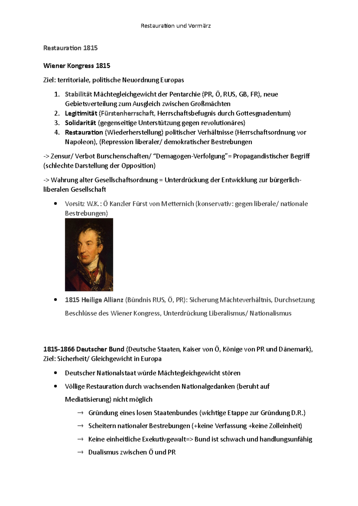 Restauration und Vormärz Zusammenfassung Abitur 2022 Geschichte ...