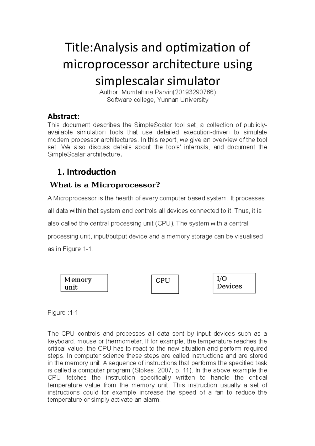 Computer Science - Title:Analysis and optimization of microprocessor architecture using ...