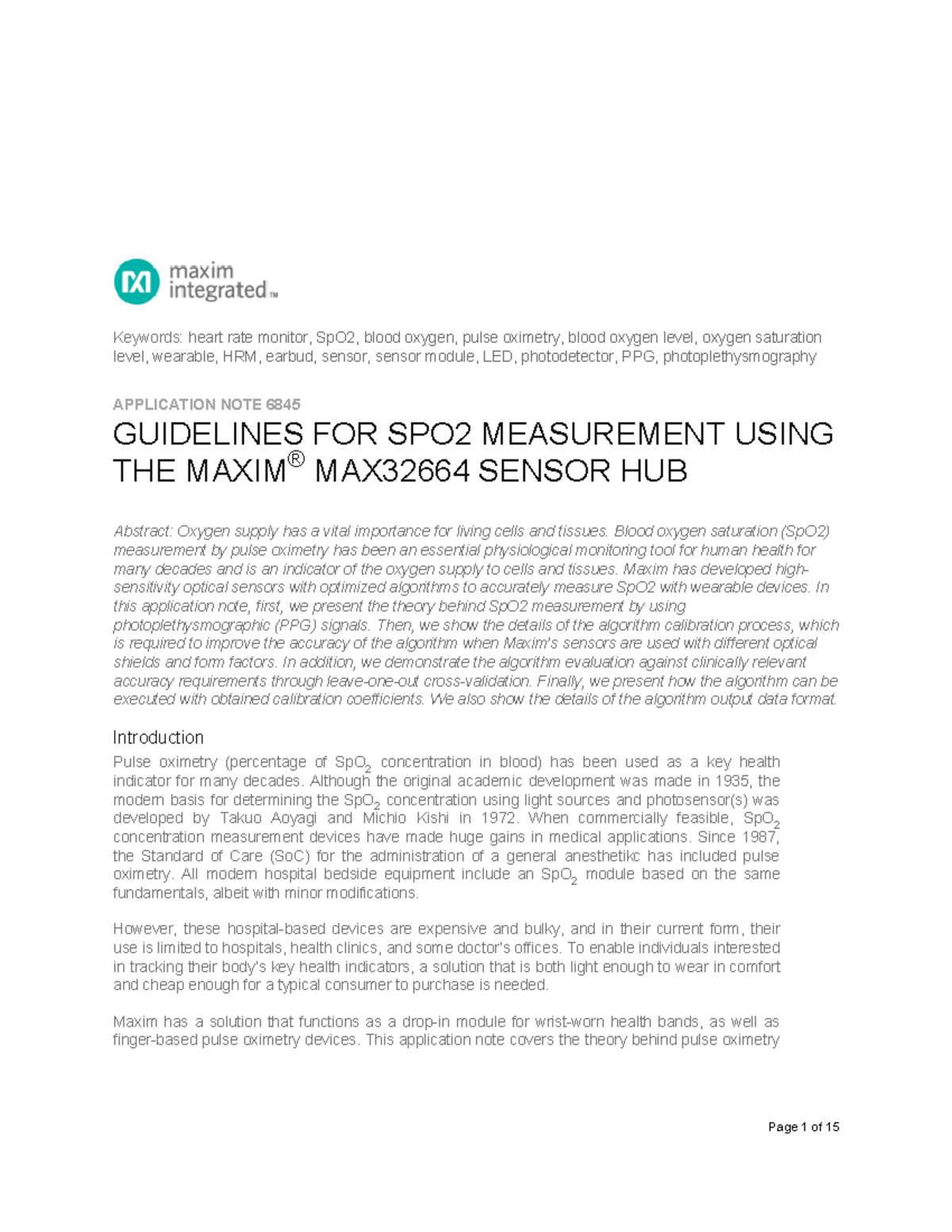 Sp O2 Measurement Maxim MAX32664 Sensor Hub - Keywords: heart rate monitor, SpO2, blood oxygen ...