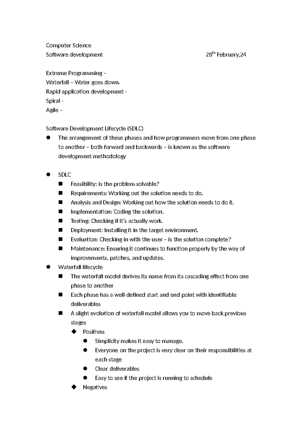 Software Development Computer Science Software Development 28 Th February Extreme Programming