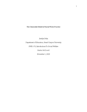 Benchmark – The Generalist Model of Social Work Practice (Obj. 5.1 and ...