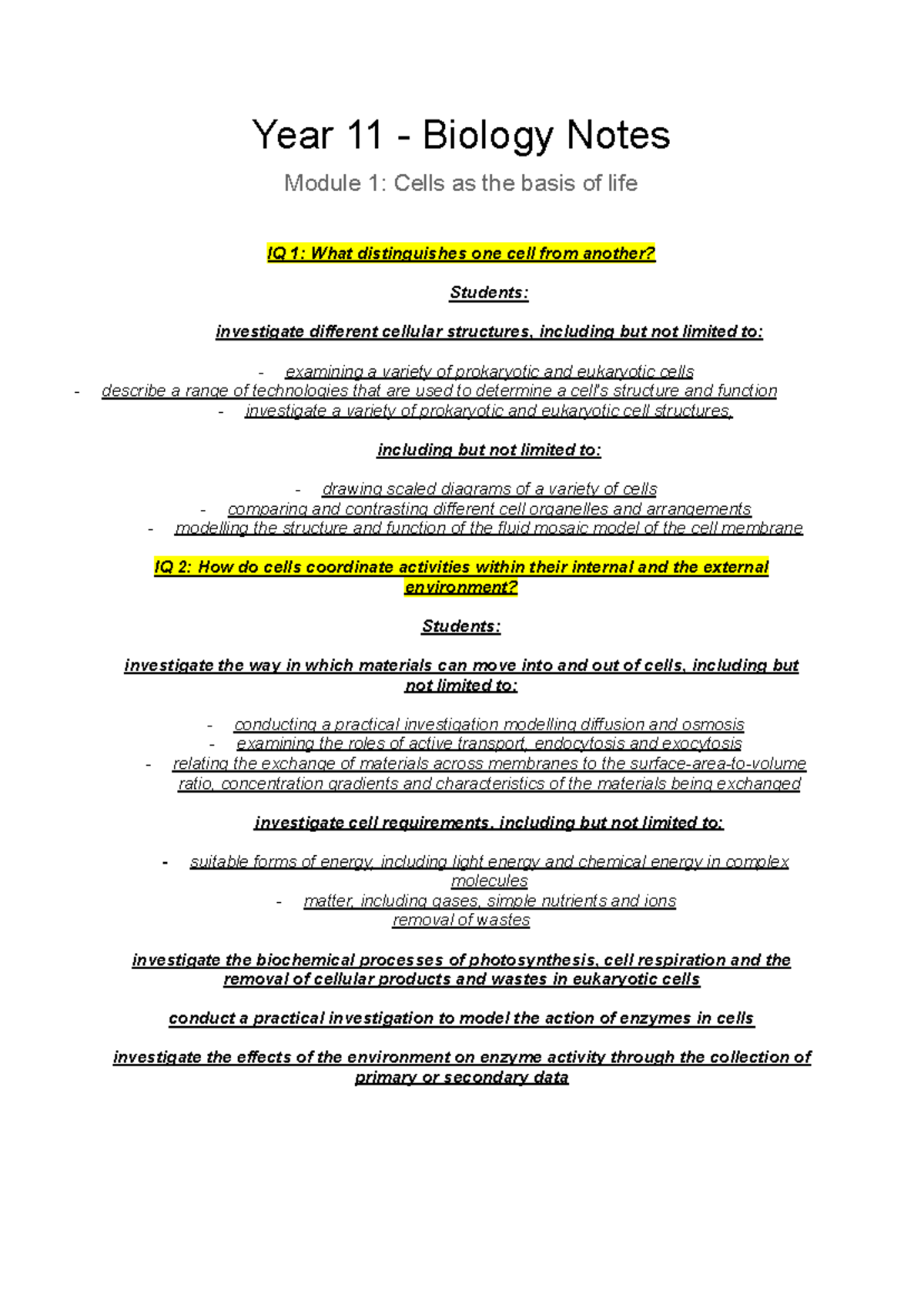 Year 11 - Biology Notes - BIOL2016 - USyd - Studocu