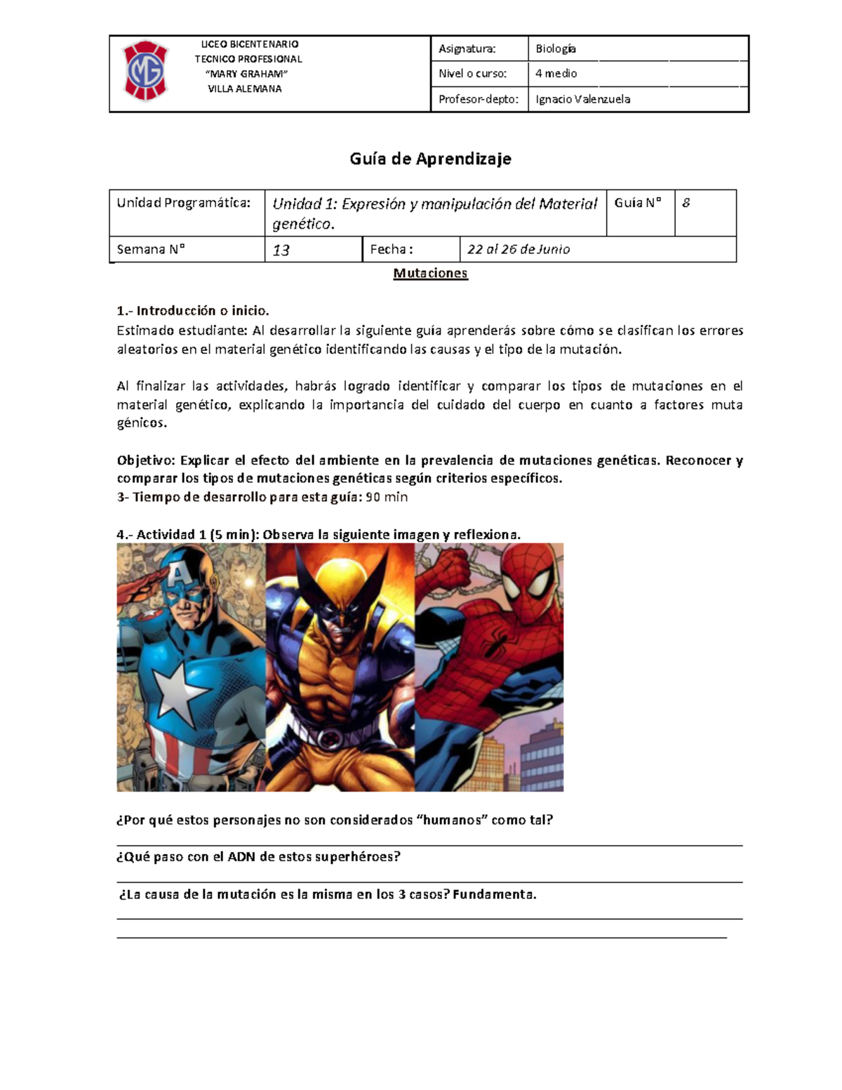 Bio 4EM U1 G08 Material genético Mutaciones - TECNICO PROFESIONAL “MARY ...