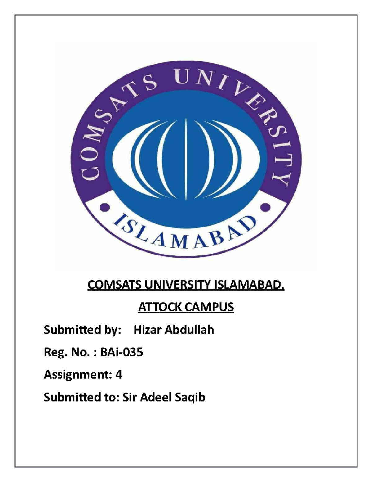 ITm assignment 4 - COMSATS UNIVERSITY ISLAMABAD, ATTOCK CAMPUS ...