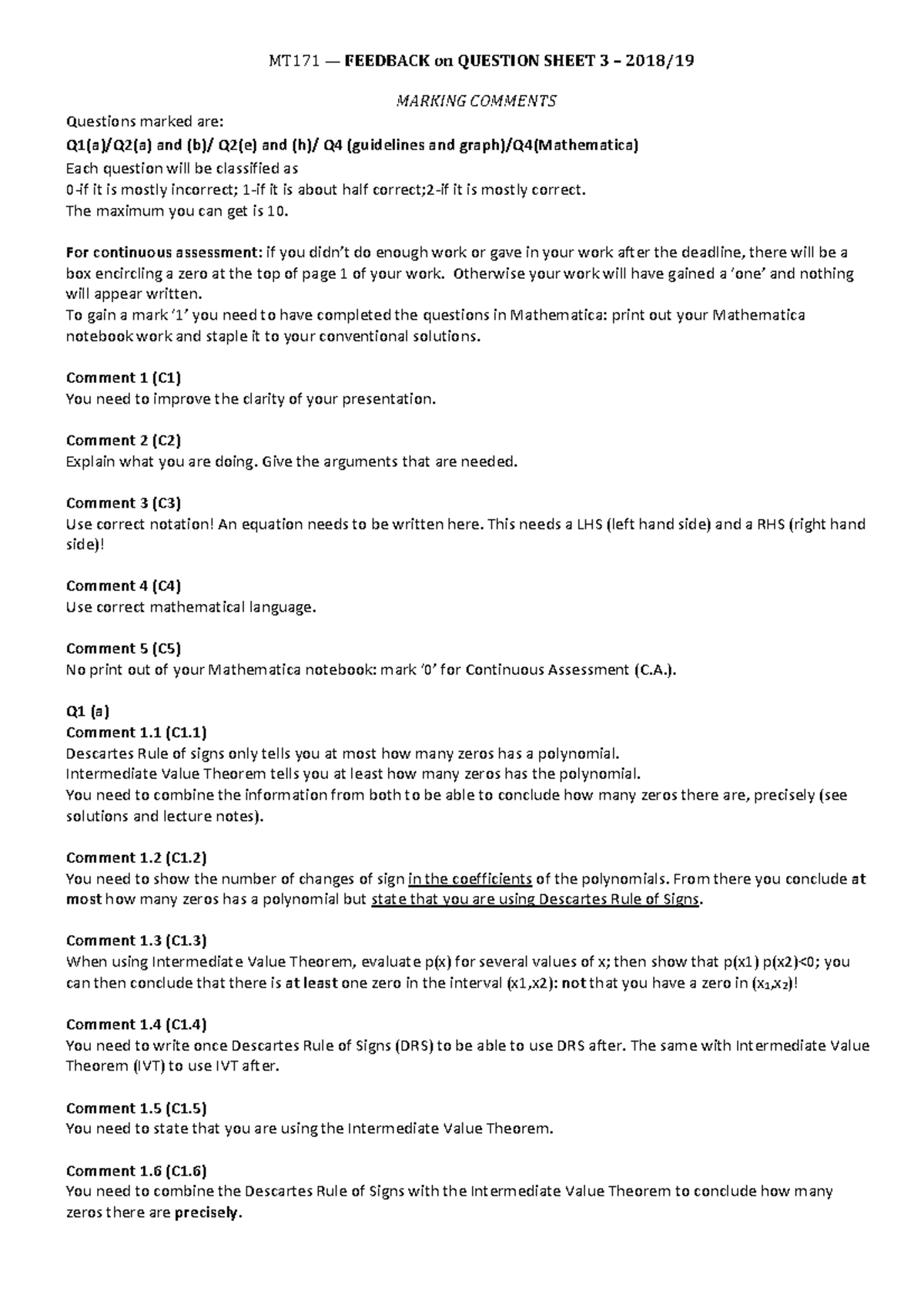 MT1710 Sheet 3 Feedback - Warning: TT: undefined function: 32 MT171 ...