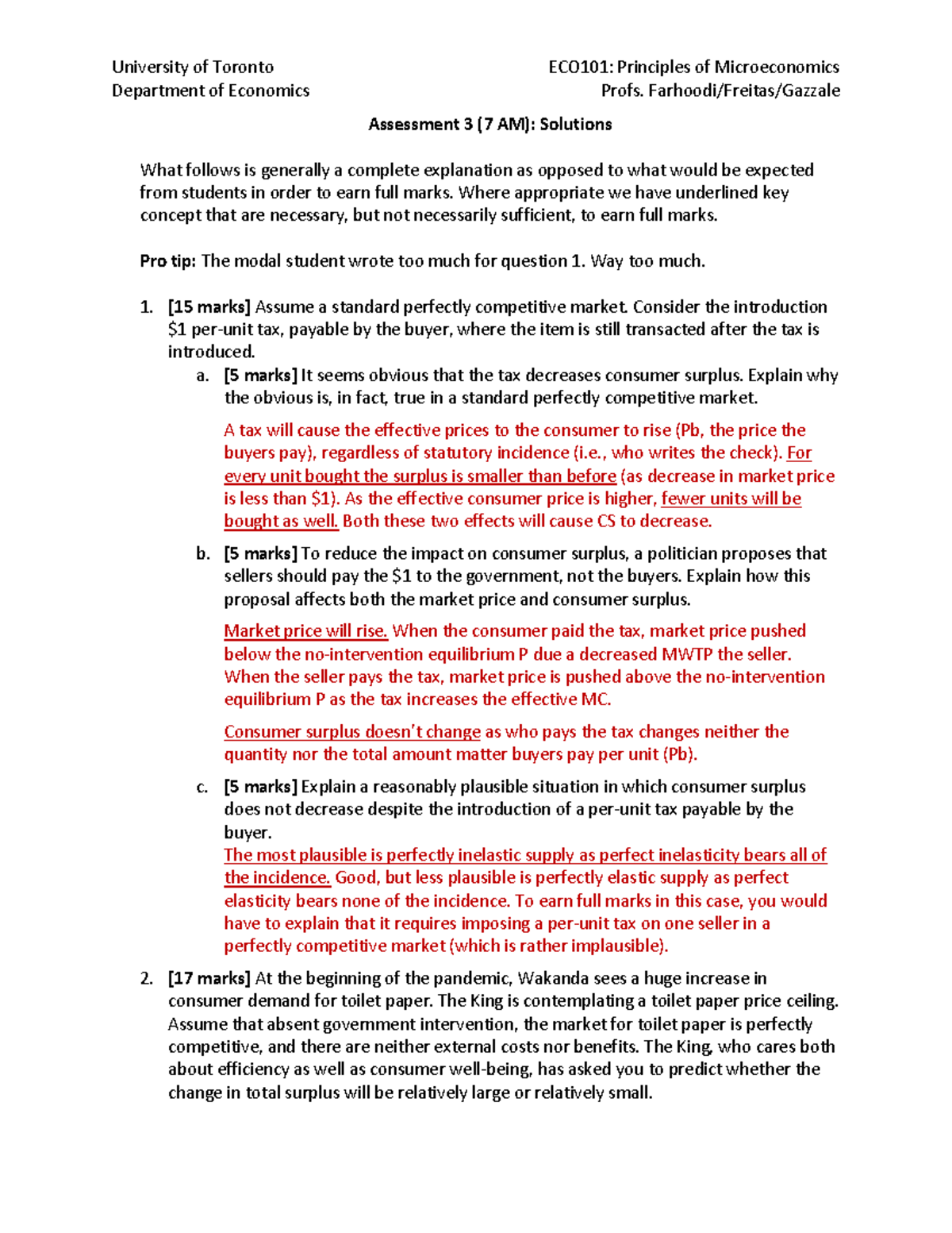 ECO101 - Assesment #3A 2020 Solutions - University of Toronto ECO101 ...