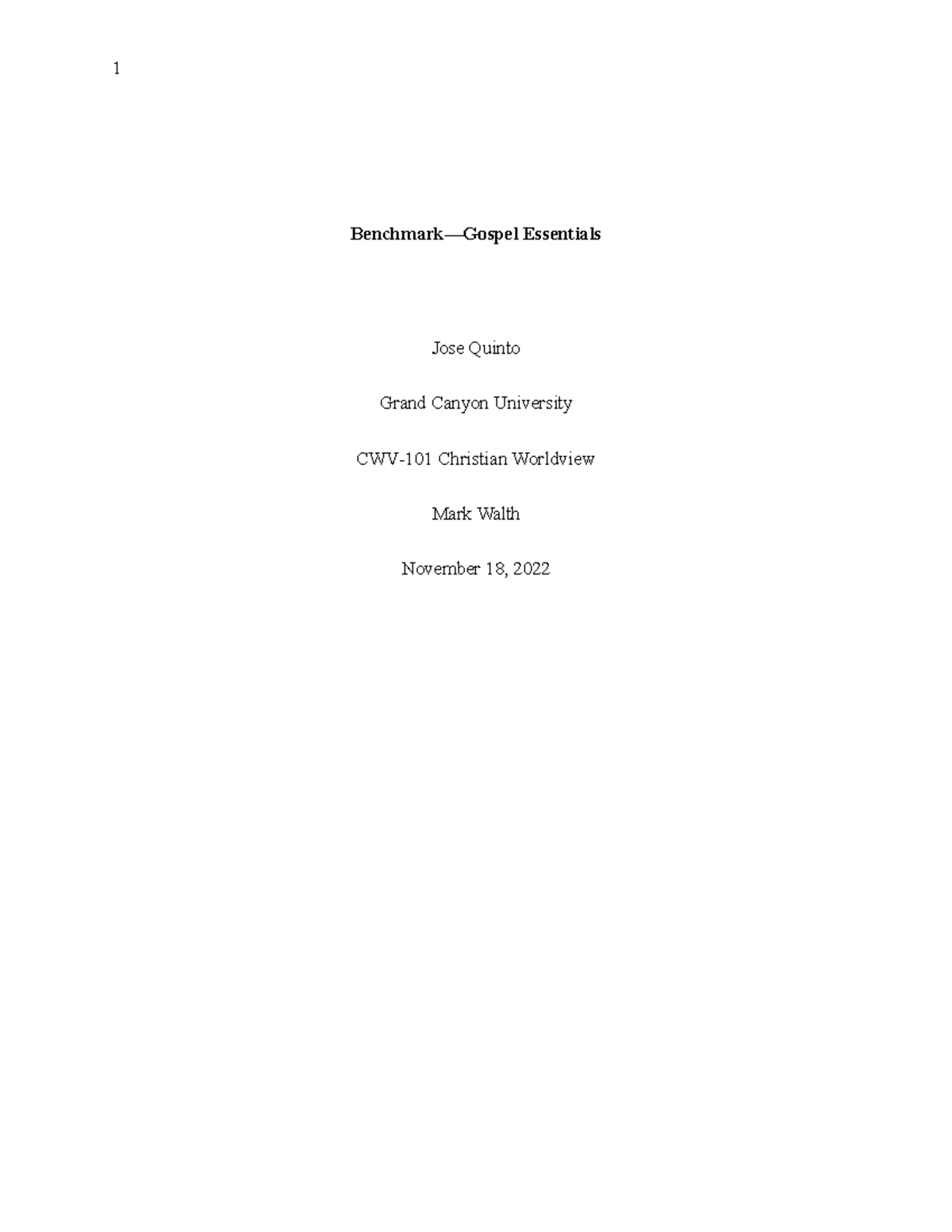 Bible essay 12 - kjnl - Benchmark—Gospel Essentials Jose Quinto Grand ...