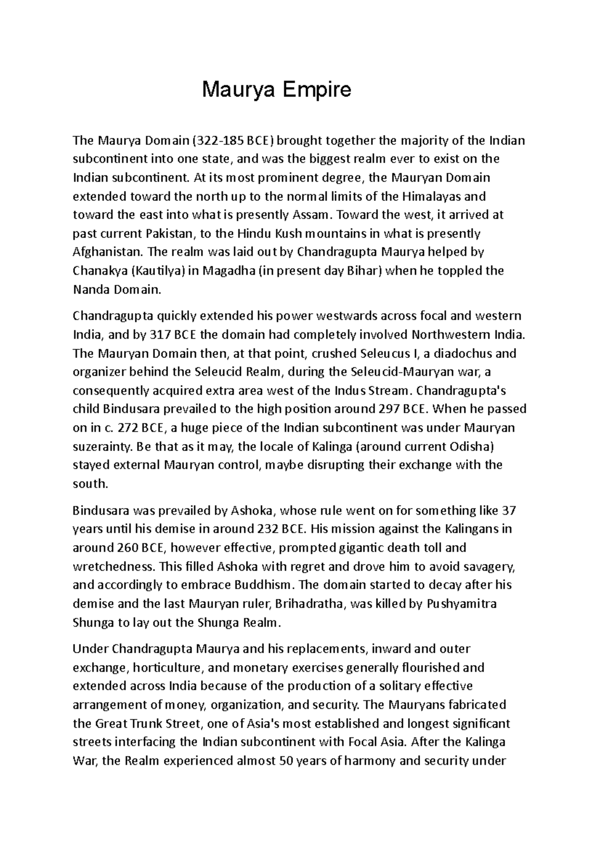 Maurya Empire - Ifah - Maurya Empire The Maurya Domain (322-185 BCE ...