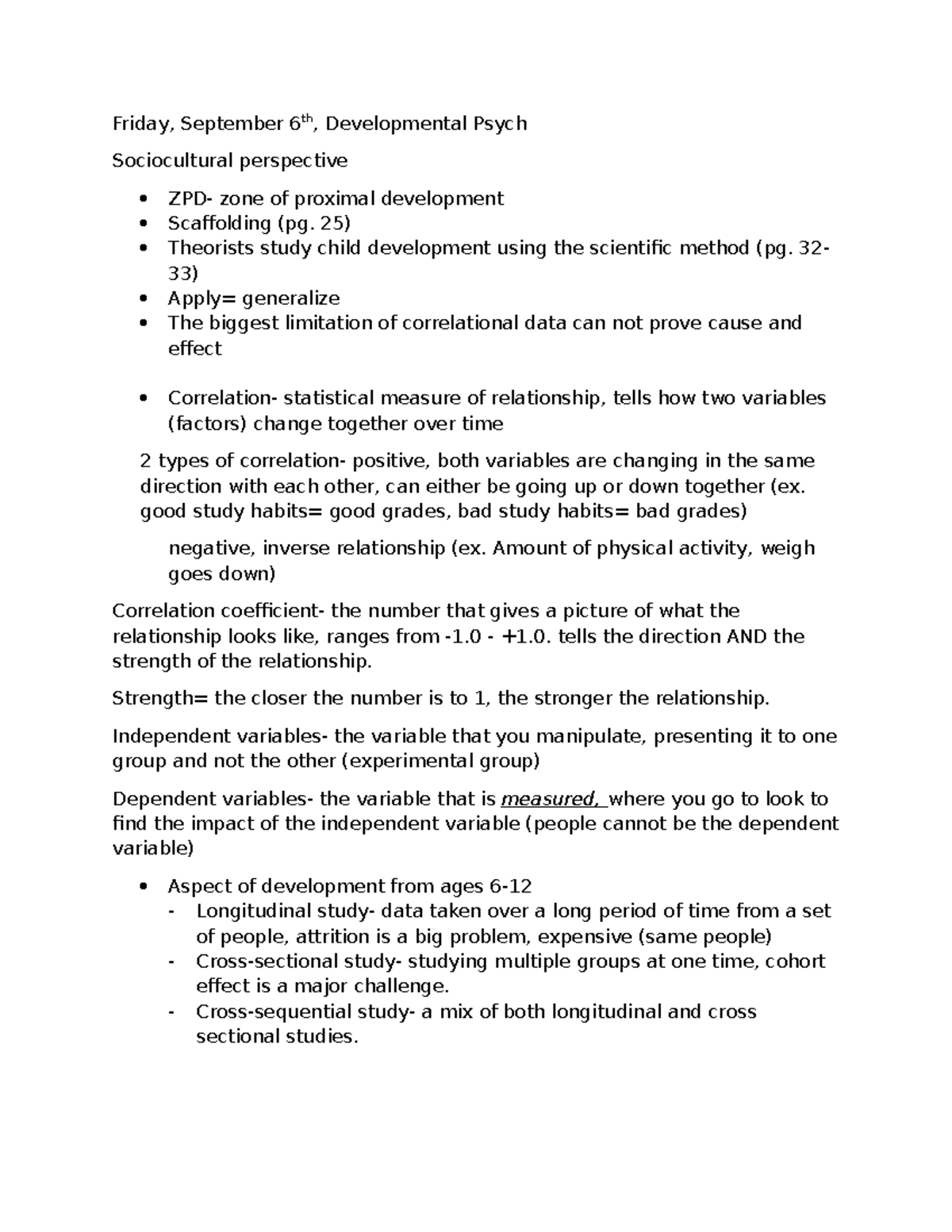 Psych Notes - Friday, September 6th, Developmental Psych Sociocultural ...