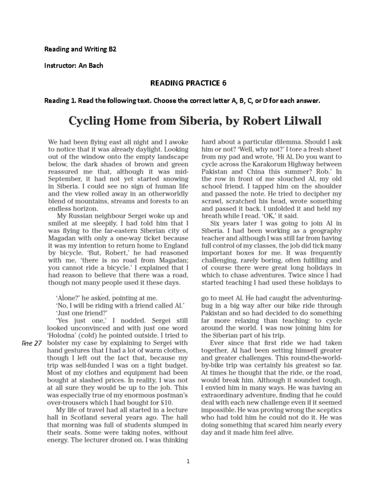 Reading and Writing B2 Practice 6 - ENGLISH LINGUISTICS AND LITERATURE ...