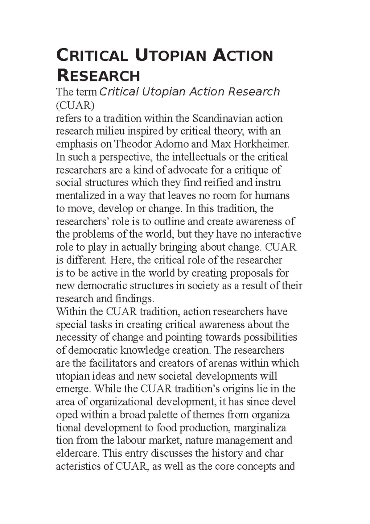 Critical Utopian Action Research - CRITICAL UTOPIAN ACTION RESEARCH The term Critical Utopian ...