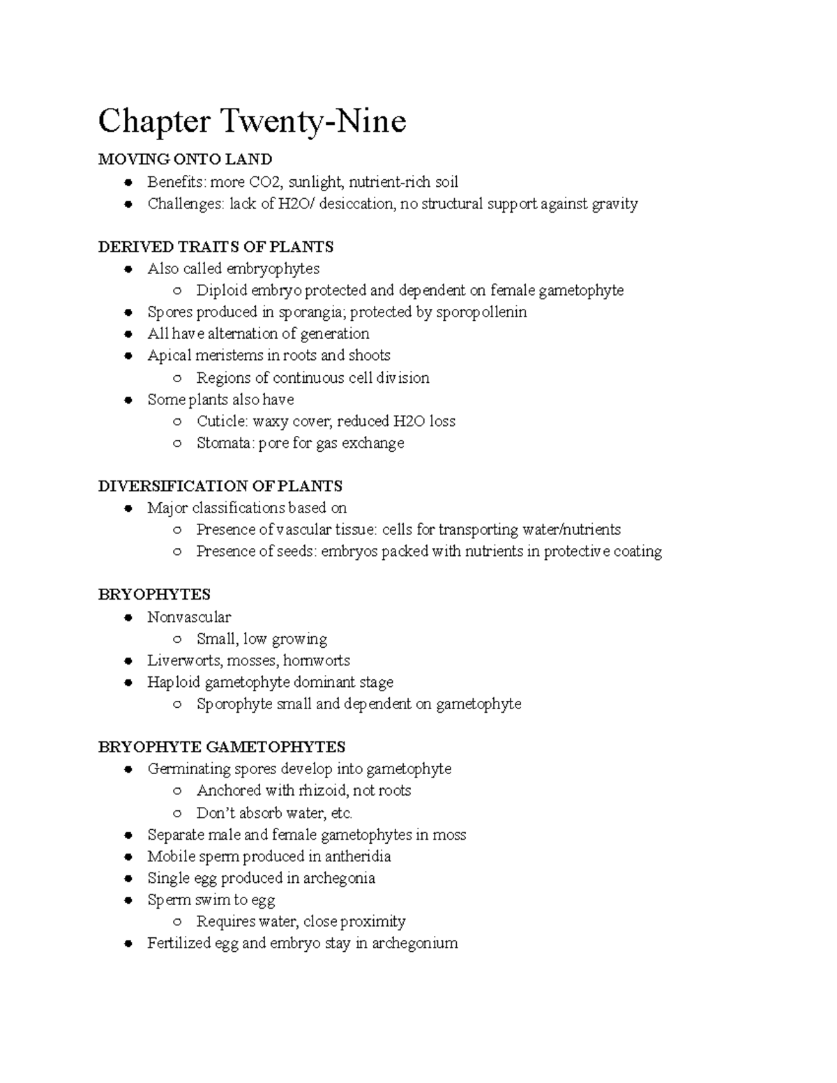 BI 212 Chapter 29 Notes - Evolution of plants - Chapter Twenty-Nine ...