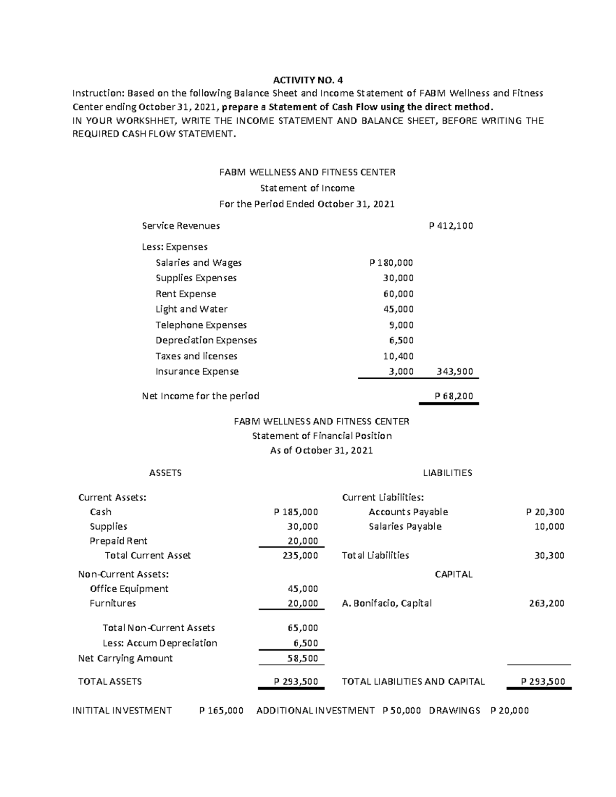 Activity 4 SCF Direct Method - ACTIVITY NO. 4 Instruction: Based on the ...