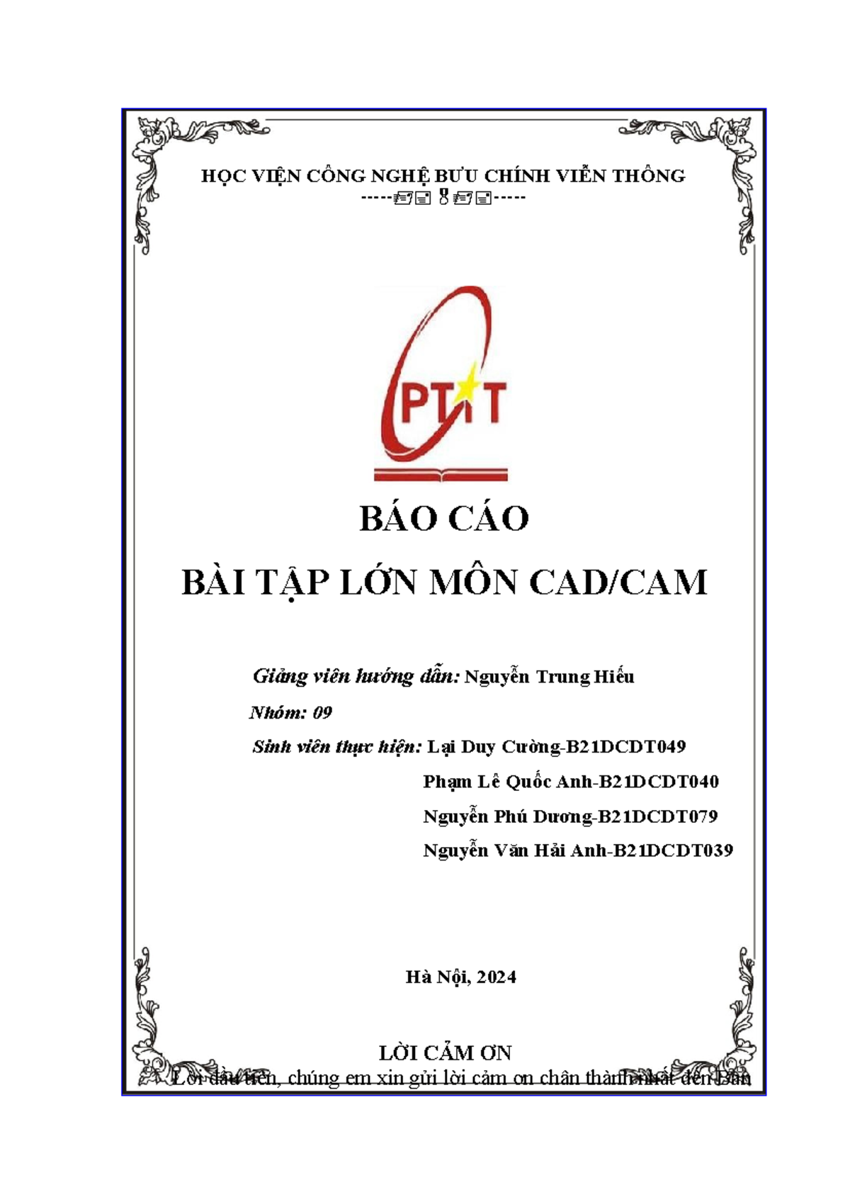 Bao cao - cad cam - HỌC VIỆN CÔNG NGHỆ BƯU CHÍNH VIỄN THÔNG - - BÁO CÁO BÀI TẬP LỚN MÔN CAD/CAM ...
