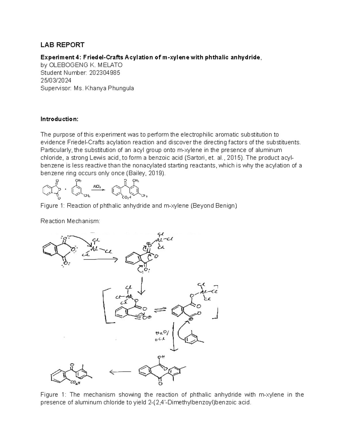 Experiment 4 Lab Report - LAB REPORT Experiment 4: Friedel-Crafts ...