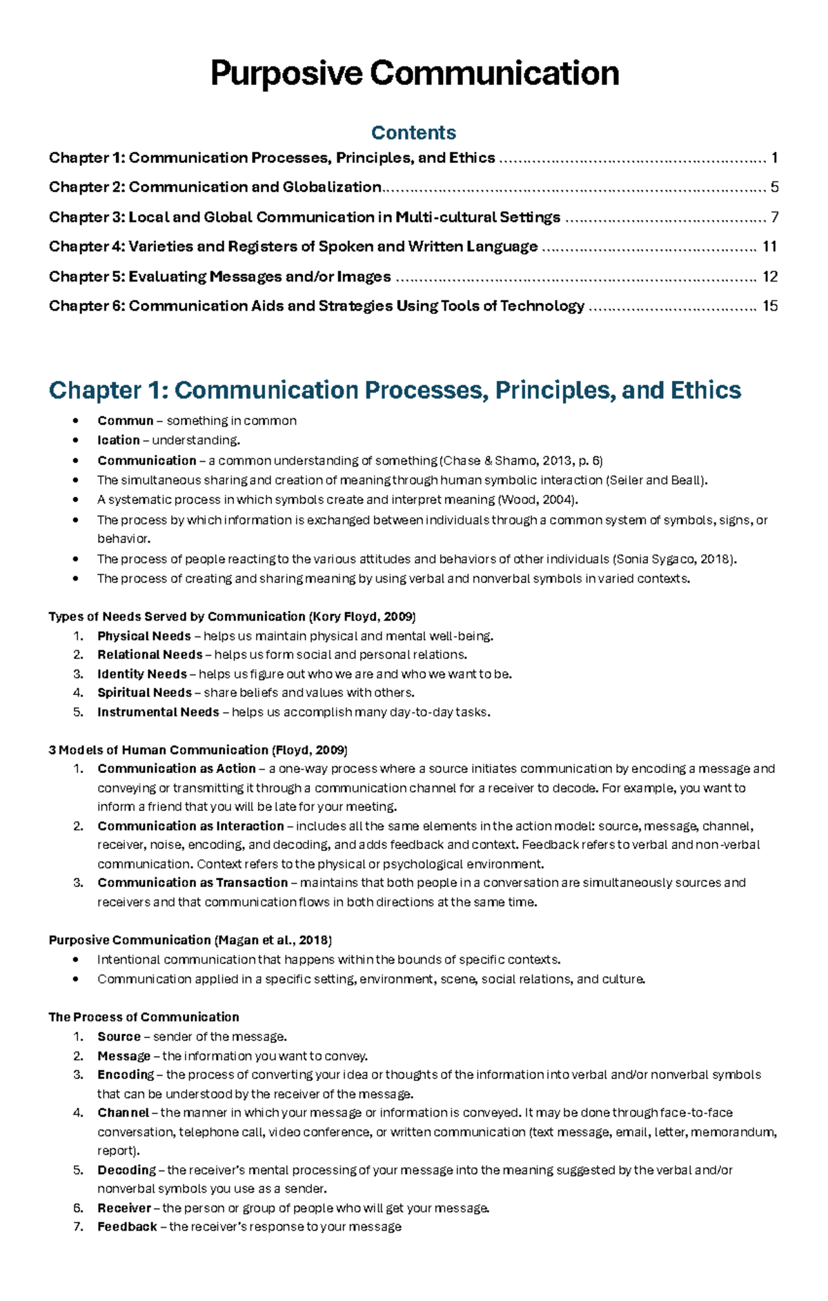 Pur Com Reviewer - Purposive Communication Contents Chapter 1: Communication Processes ...