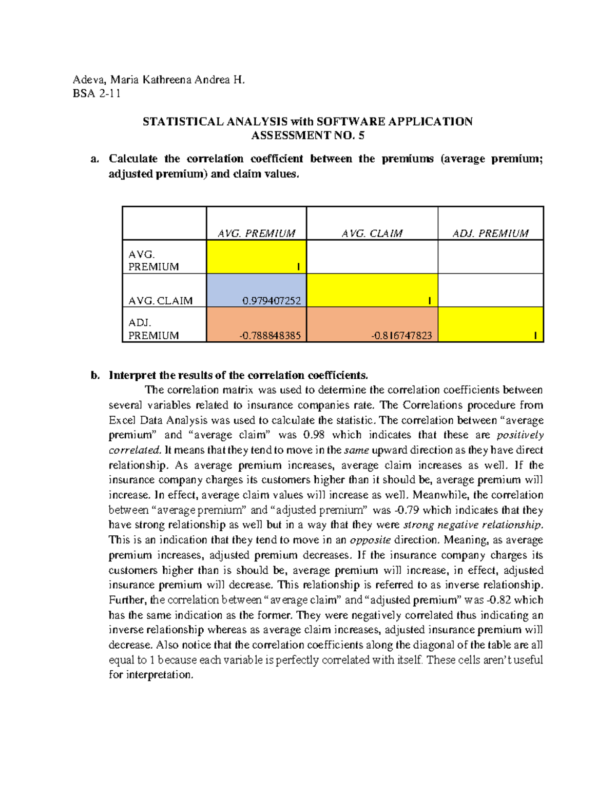 STAT2005 3 Assessment 5 - Adeva, Maria Kathreena Andrea H. BSA 2 ...