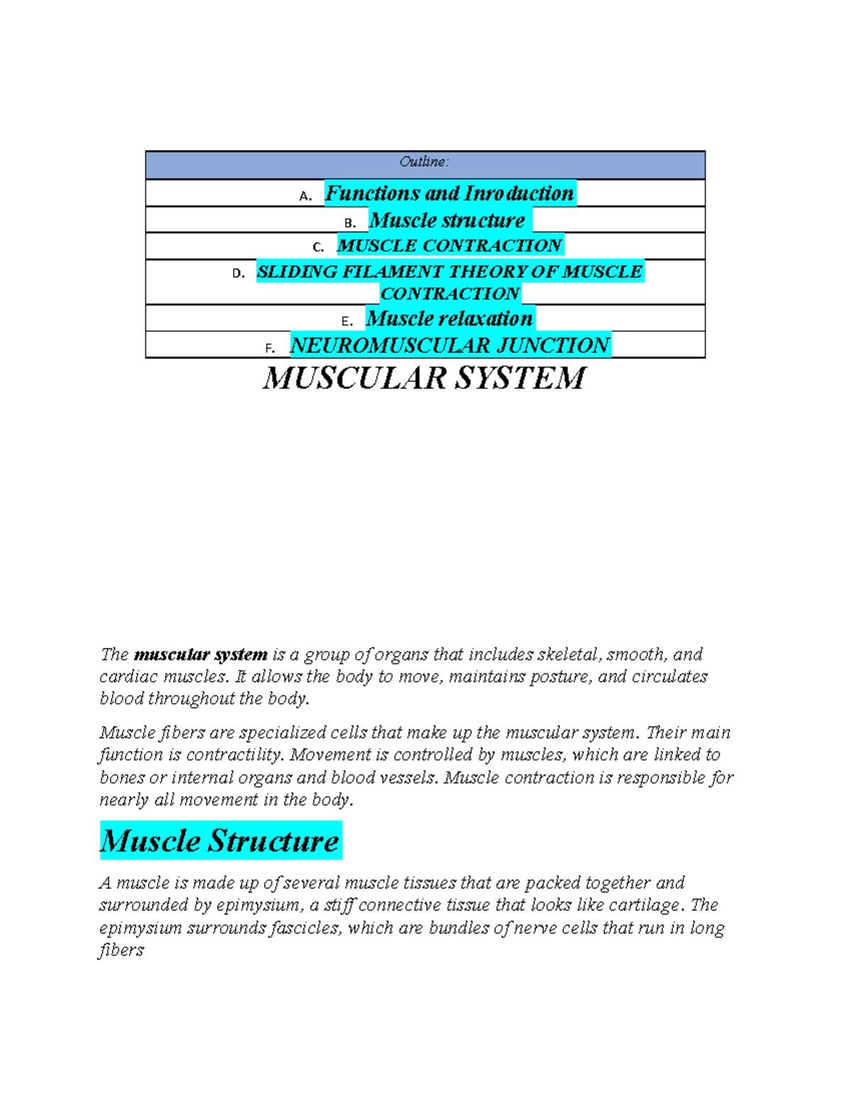 Muscular system m3 - MUSCULAR SYSTEM The muscular system is a group of ...