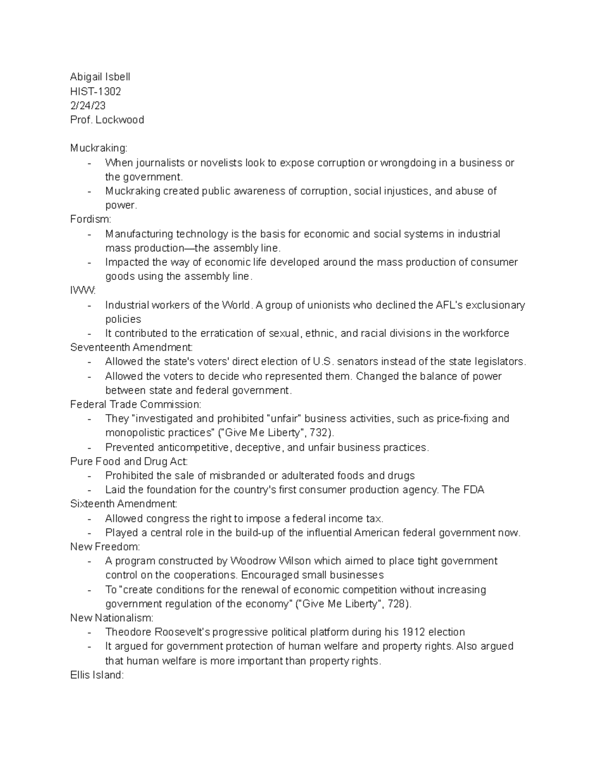 Chapter 18 Terms Give Me Liberty - Abigail Isbell HIST- 2/24/ Prof ...