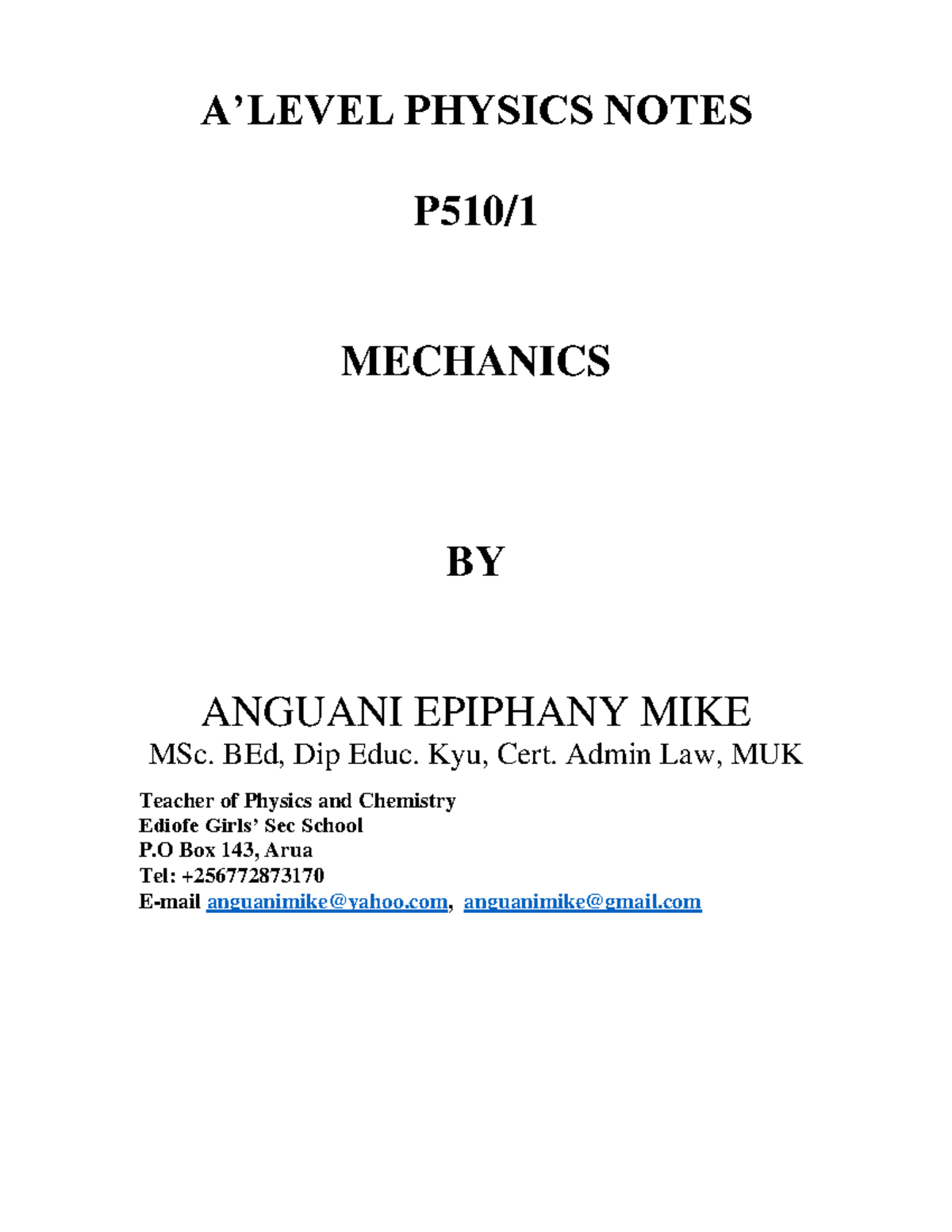 Advanced Physics Mechanics 2021 - PHY1012F - UCT - Studocu