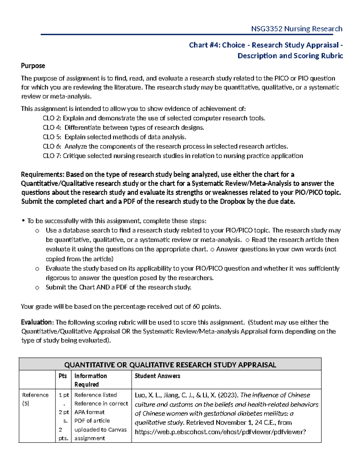 Research Assignment - Chart #4 Choice Research Study Appraisal 2024 ...