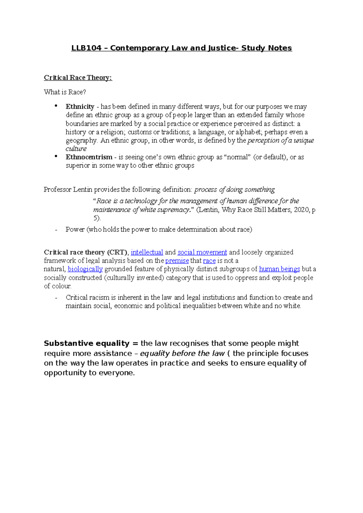 Exam Notes and materials. Very clear - LLB104 – Contemporary Law and ...