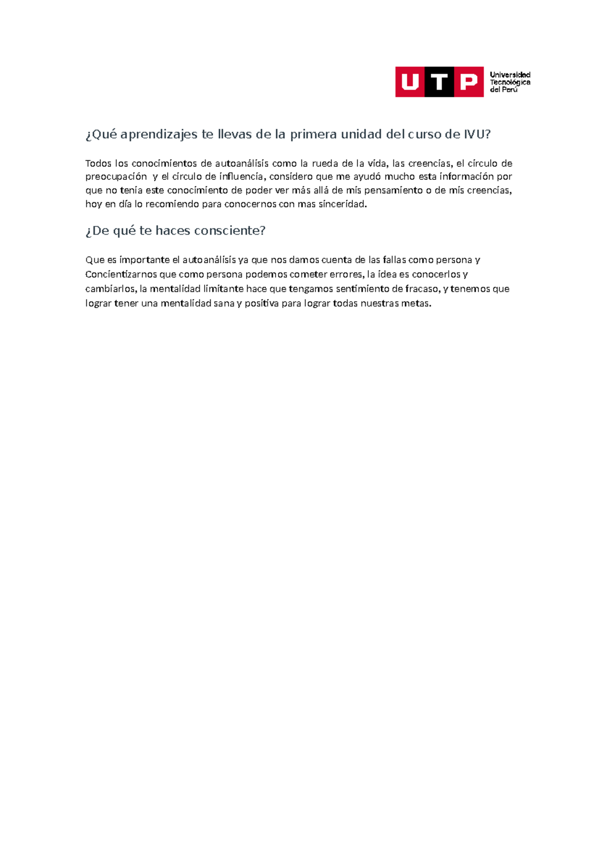 Reflexión IVU Keily Jimenez - ¿Qué aprendizajes te llevas de la primera ...
