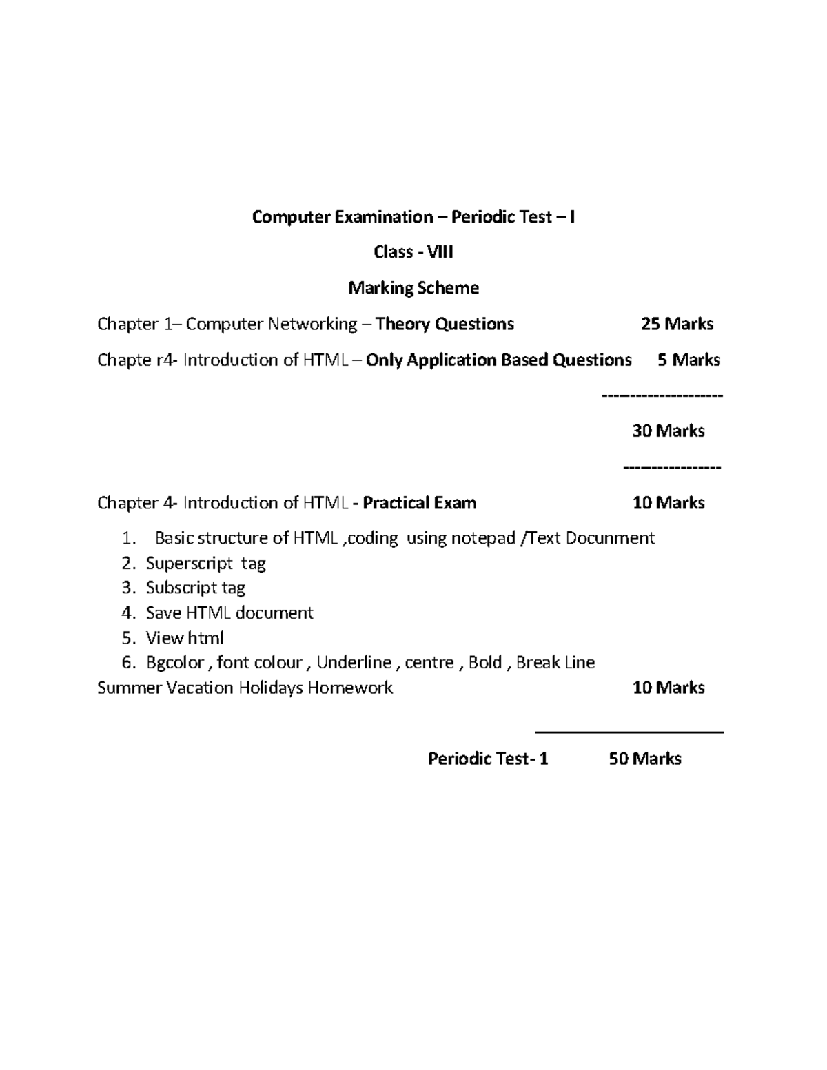 Class 8 -Computer Mark Scheme - Computer Examination – Periodic Test ...
